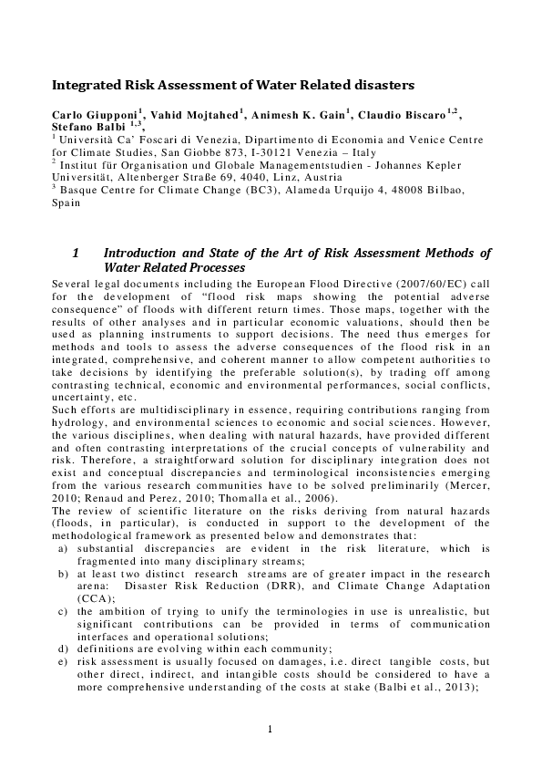 (PDF) Integrated Risk Assessment of Water-Related Disasters