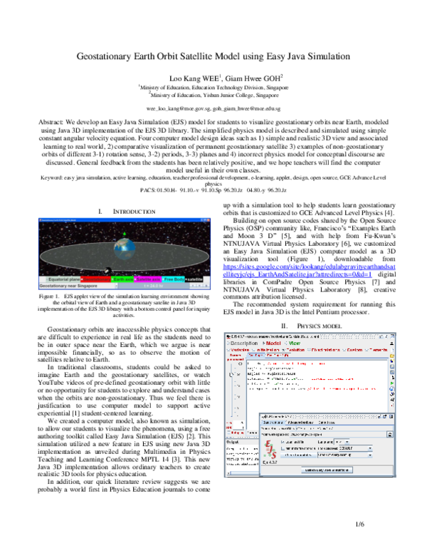 Pdf A Geostationary Earth Orbit Satellite Model Using Easy Java Simulation 