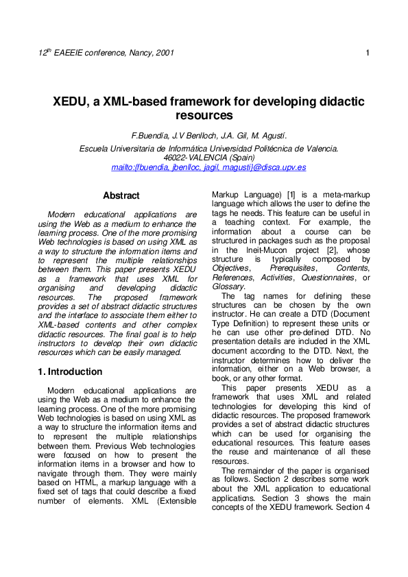 (PDF) XEDU, a XML-based framework for developing didactic resources
