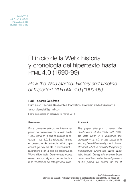 (PDF) How the Web started: History and timeline of hypertext till HTML ...