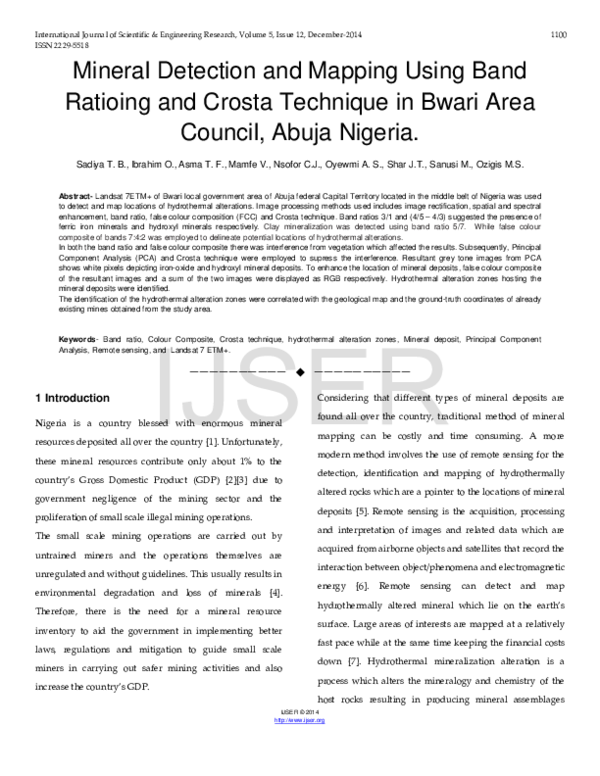 (PDF) Mineral Detection and Mapping Using Band Ratioing and Crosta ...