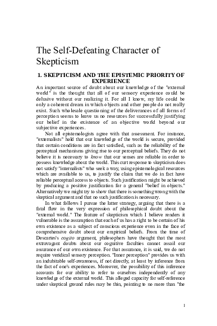 (DOC) The Self-Defeating Character of Skepticism