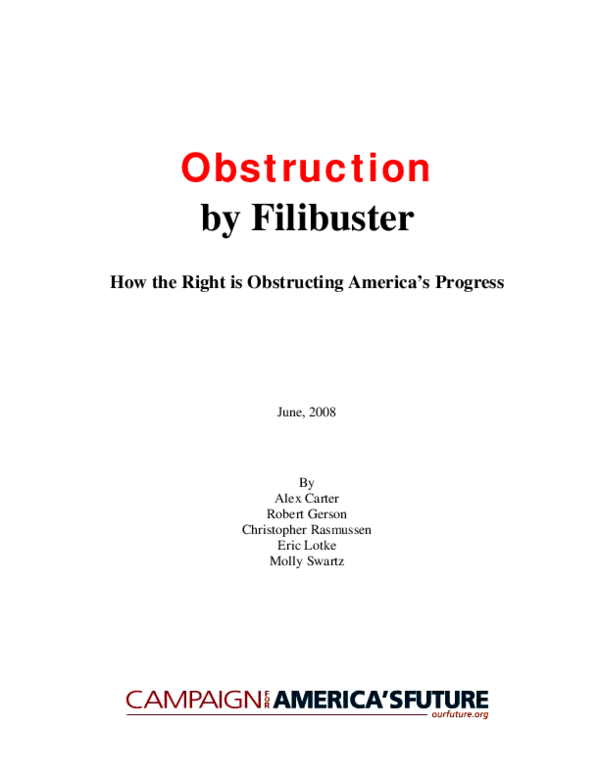 (PDF) Obstruction by Filibuster How the Right is Obstructing America's ...