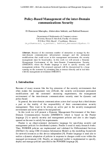 (PDF) Policy-Based Management of the inter-Domain communications Security