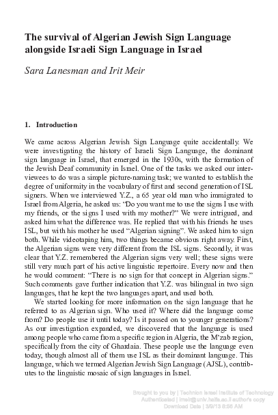 (PDF) The survival of Algerian Jewish Sign Language alongside Israeli ...