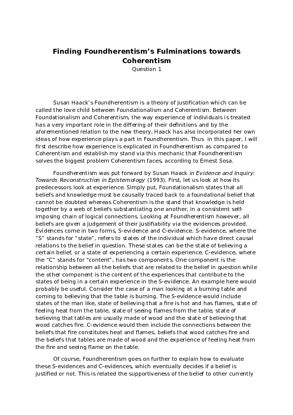 (DOC) Finding Foundherentism's Fulminations towards Coherentism