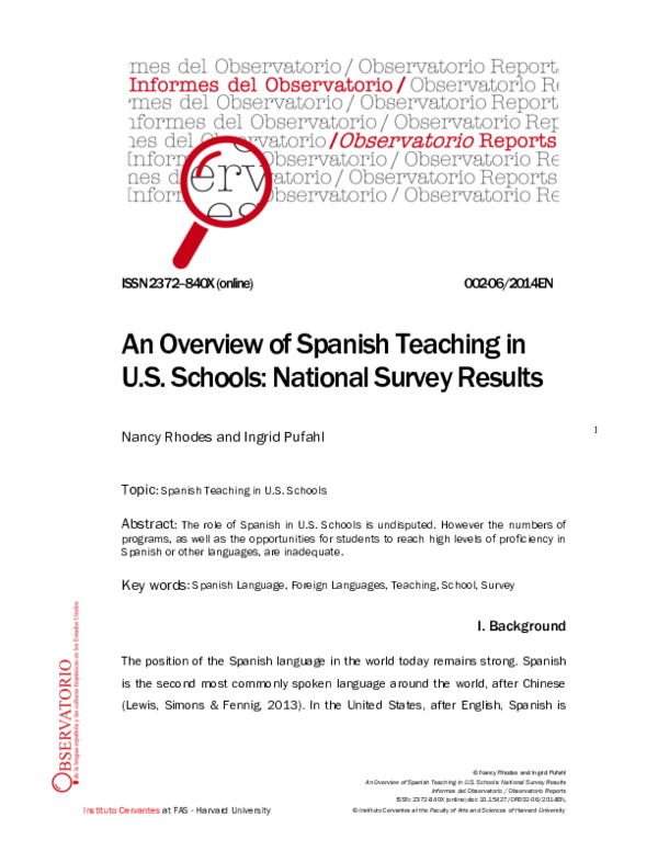 (PDF) 002-06/2014EN. An Overview of Spanish Teaching in U.S. Schools ...