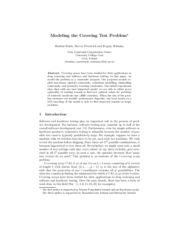 (PDF) Modeling the Covering Test Problem?