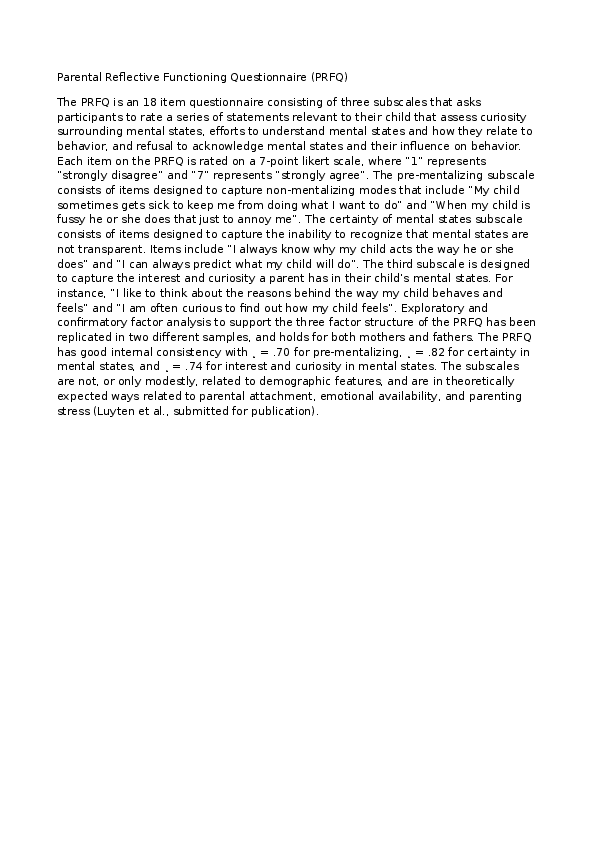 (DOC) Parental Reflective Functioning Questionnaire (PRFQ