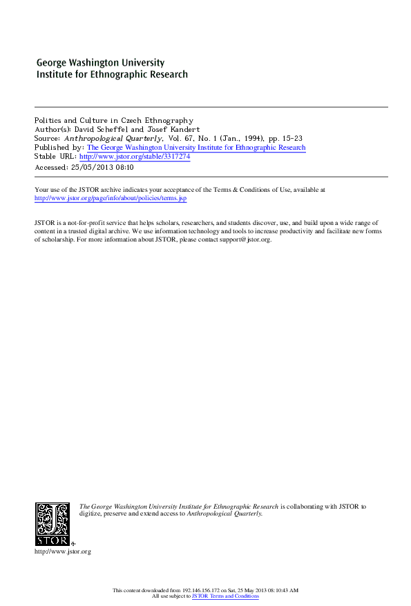 Politics and Culture in Czech Ethnography | Josef Kandert and David ...