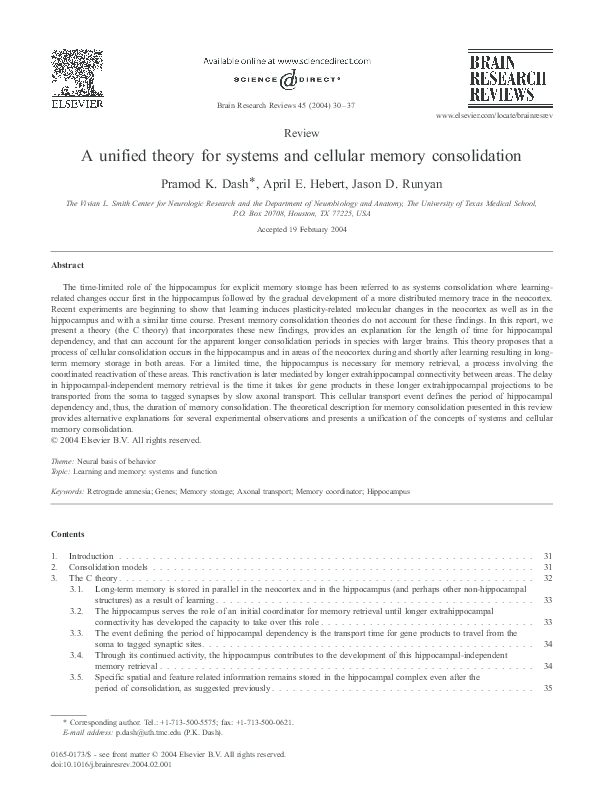 (PDF) A unified theory for systems and cellular memory consolidation