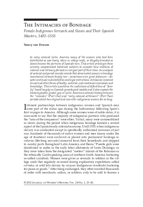 (PDF) The Intimacies of Bondage: Female Indigenous Servants and Their ...