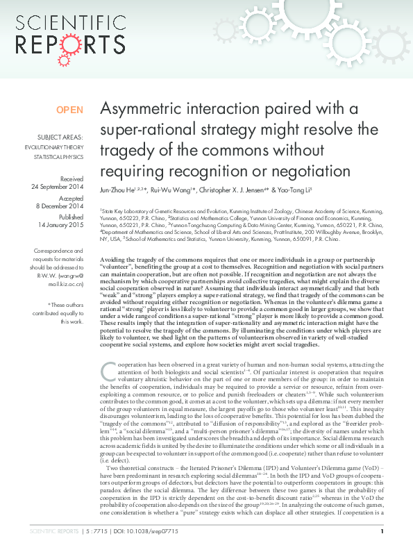 (PDF) Super-Rational Strategy in Commons Dilemmas
