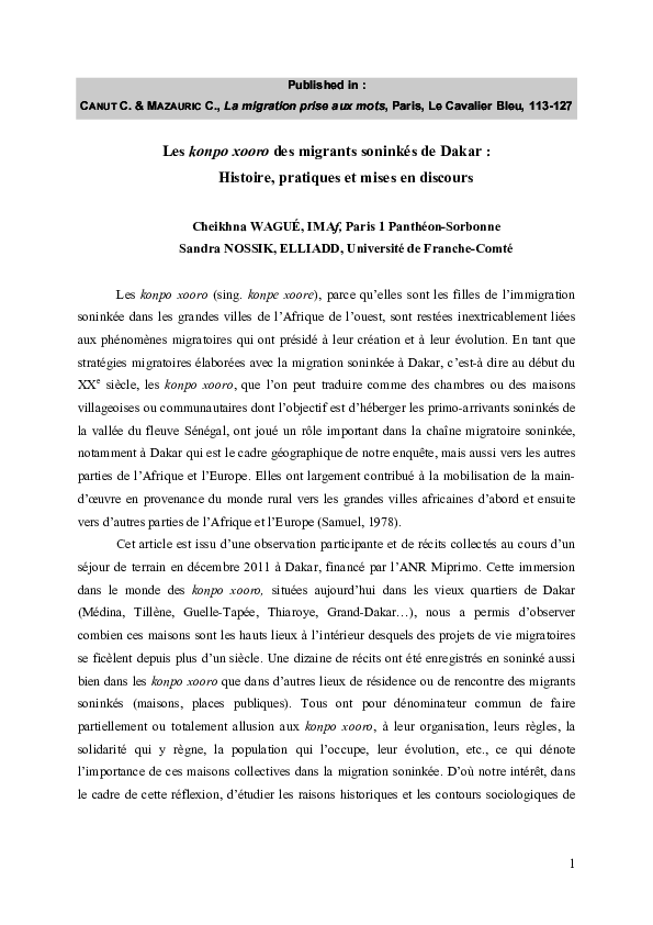 (PDF) Wagué Cheikhna & Nossik Sandra, 2014, « Les konpo xooro des ...