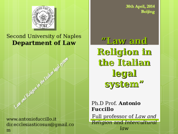 (PPT) LAW AND RELIGION IN THE ITALIAN LEGAL SYSTEM - BEIJING 30 APR 2014