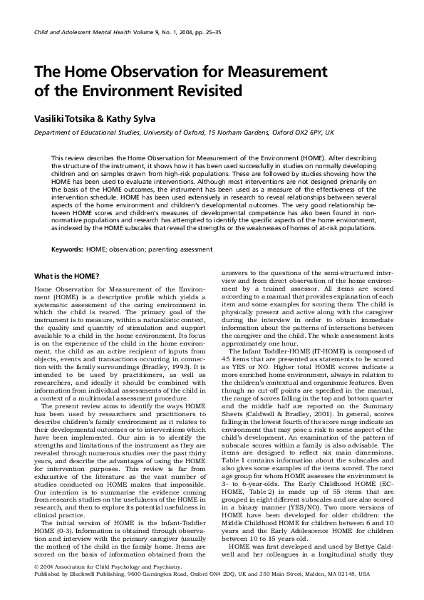 (PDF) The Home Observation for Measurement of the Environment Revisited