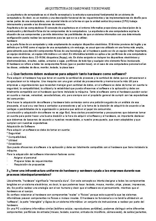 (DOC) ARQUITECTURA DE HARDWARE Y SOFTWARE