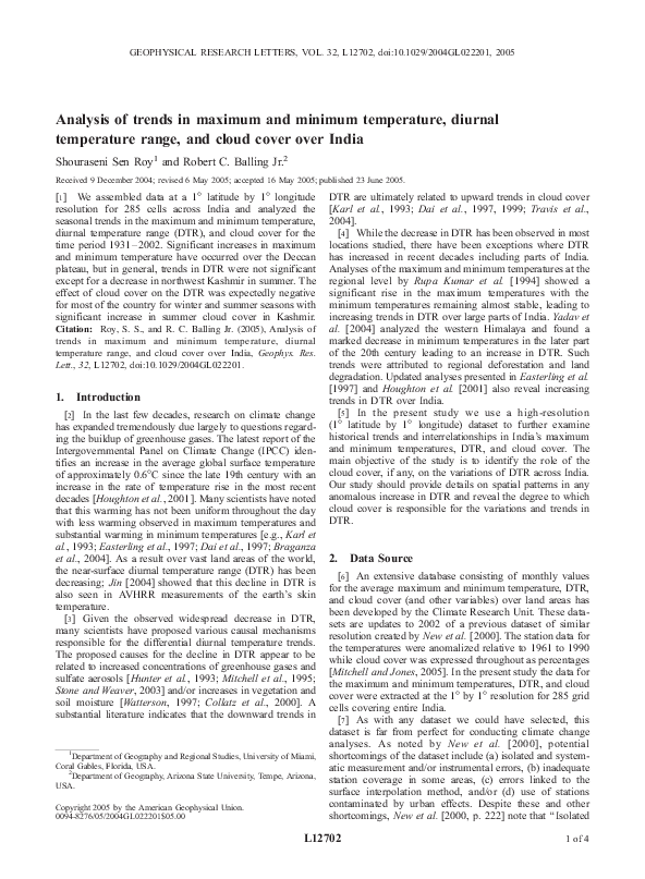 (PDF) Analysis of trends in maximum and minimum temperature, diurnal ... (PDF) Analysis of trends in maximum and minimum temperature, diurnal ...