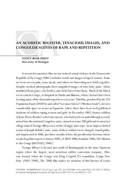 2008.An Acoustic Register, Tenacious Images, and Congolese Scenes of ...