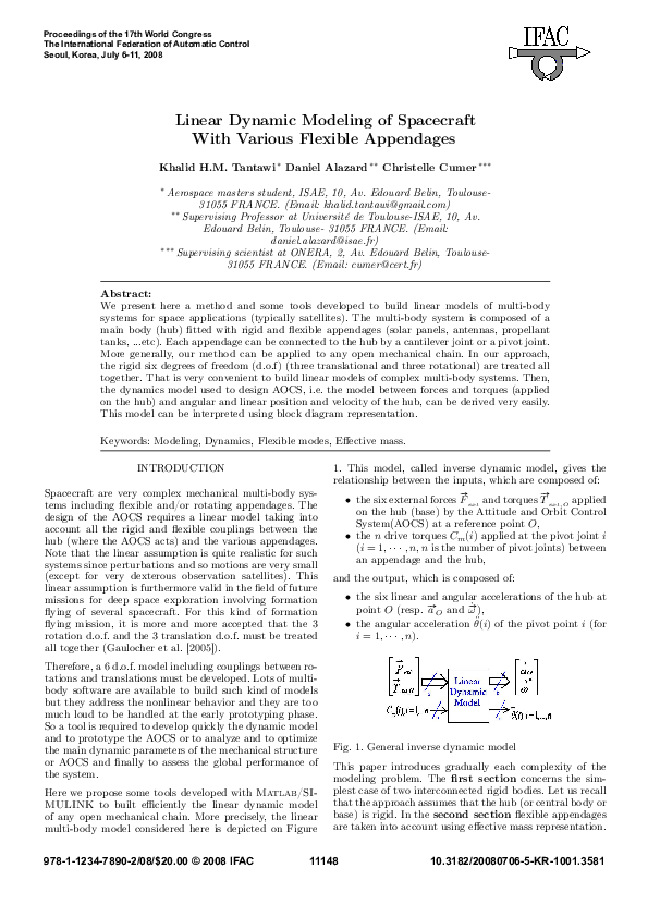 Pdf Linear Dynamic Modeling Of Spacecraft With Various Flexible Appendages