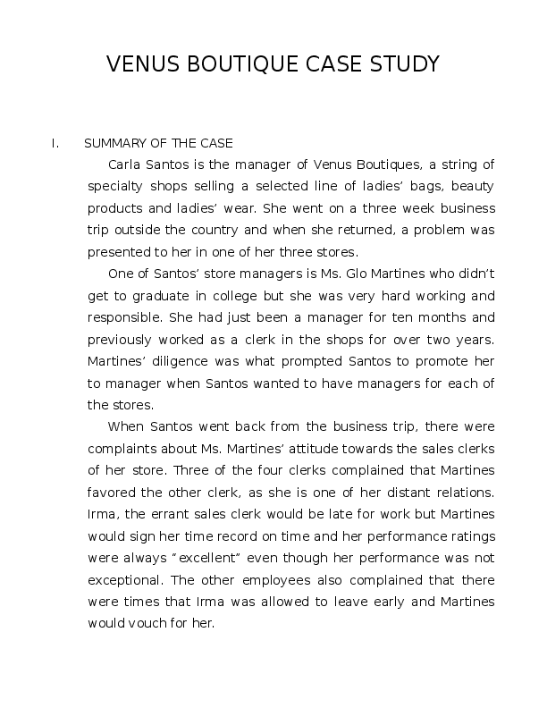 (DOC) Venus Boutique Case Study