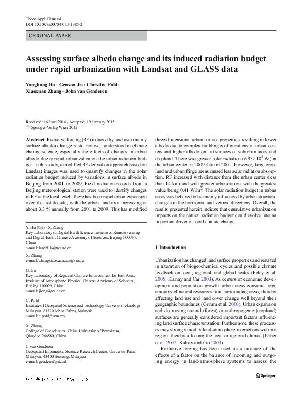 (PDF) Assessing surface albedo change and its induced radiation budget ...