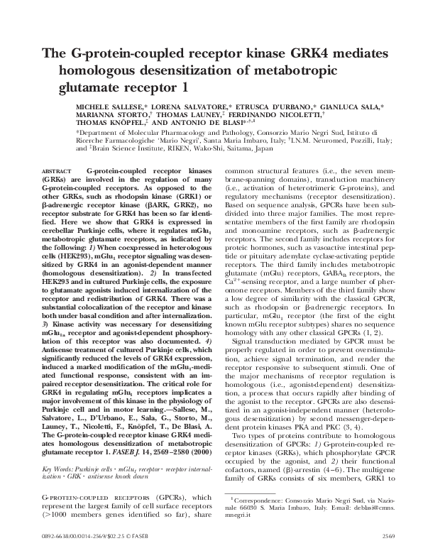 (PDF) The G-protein-coupled receptor kinase GRK4 mediates homologous ...