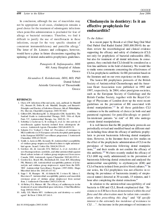 (PDF) Clindamycin in dentistry: is it an effective prophylaxis for ...