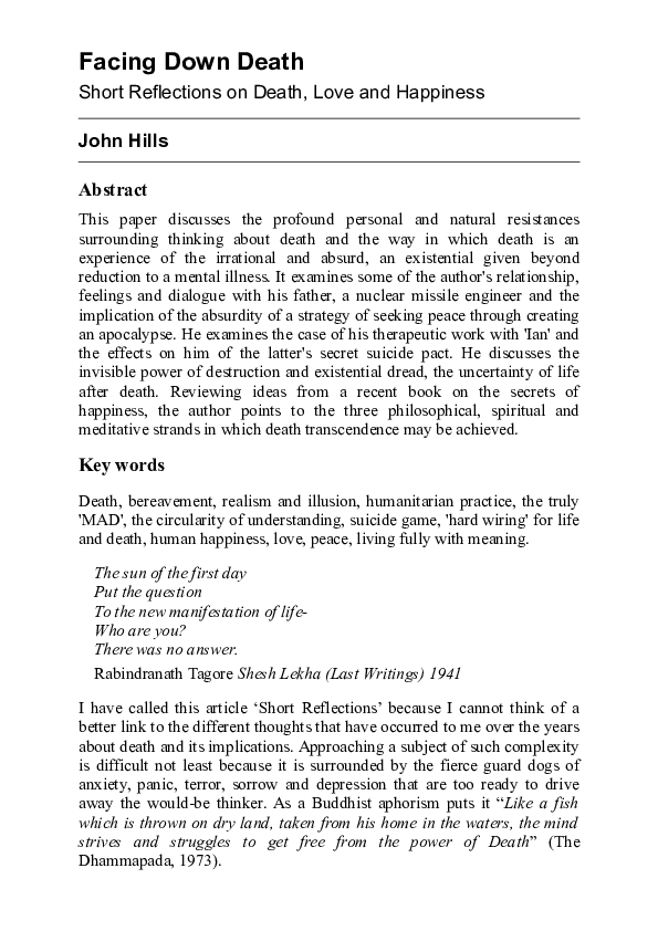 (DOC) Facing Down Death Existential Analysis Version