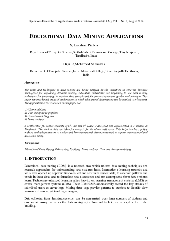(DOC) EDUCATIONAL DATA MINING APPLICATIONS