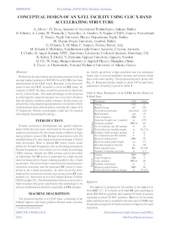 (PDF) CONCEPTUAL DESIGN OF AN X-FEL FACILITY USING CLIC X-BAND ...