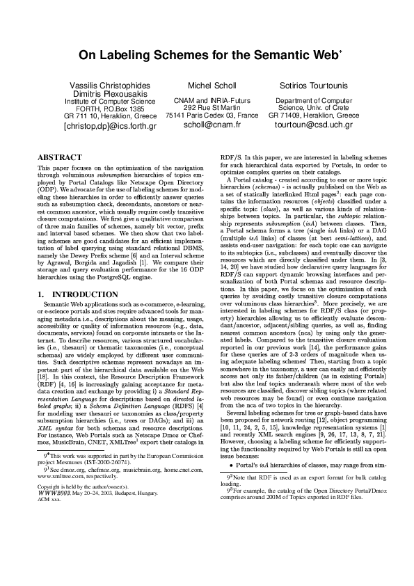 (PDF) On labeling schemes for the semantic web