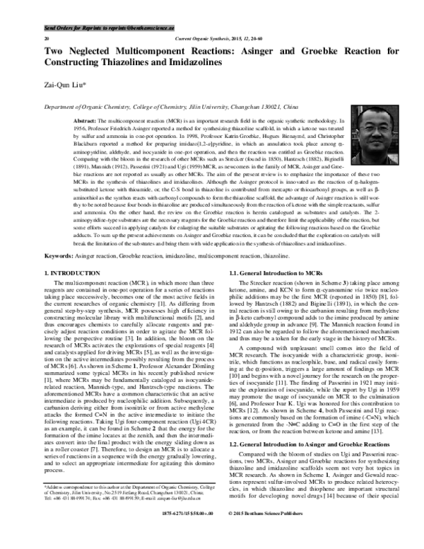 (PDF) Two Neglected Multicomponent Reactions: Asinger and Groebke ...