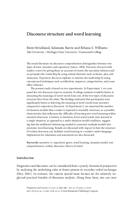 (PDF) Discourse structure and word learning