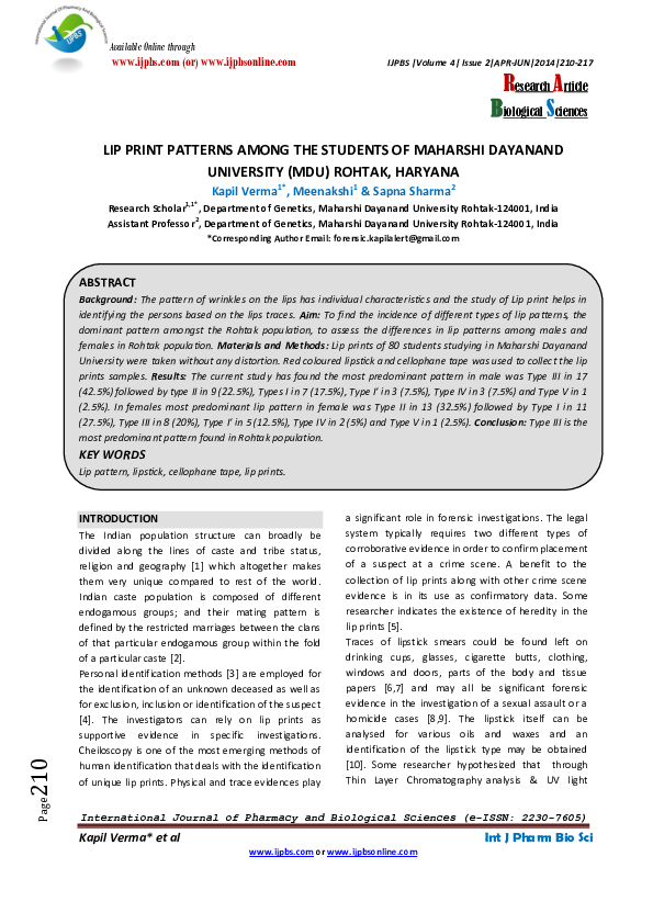 (PDF) LIP PRINT PATTERNS AMONG THE STUDENTS OF MAHARSHI DAYANAND ...