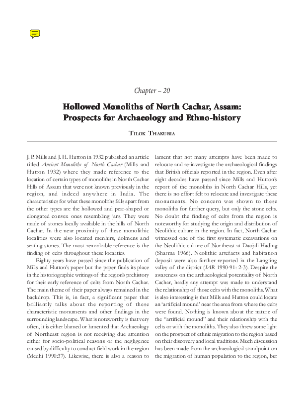 (PDF) Hollowed Monoliths of North Cachar, Assam: Prospect for ...