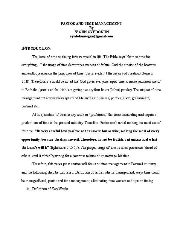 (DOC) PASTOR AND TIME MANAGEMENT