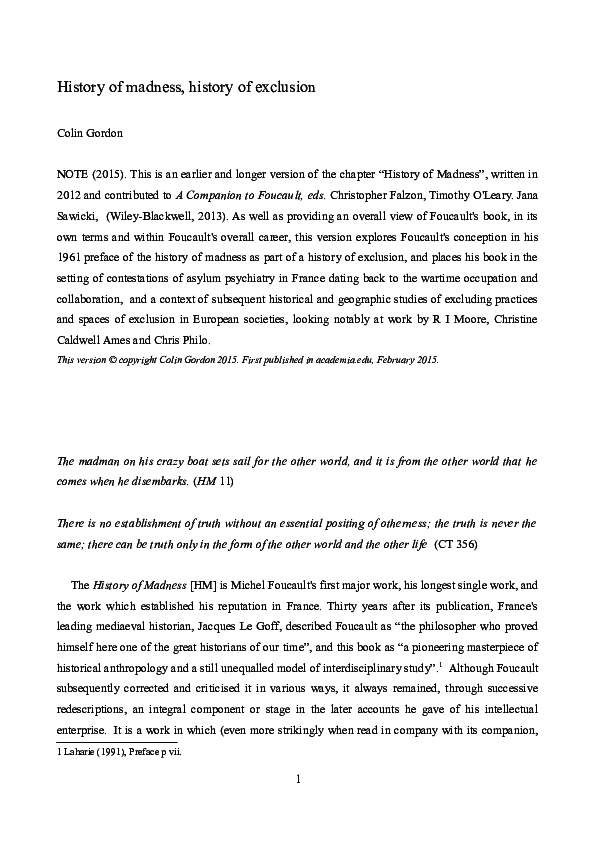 (DOC) History of madness, history of exclusion