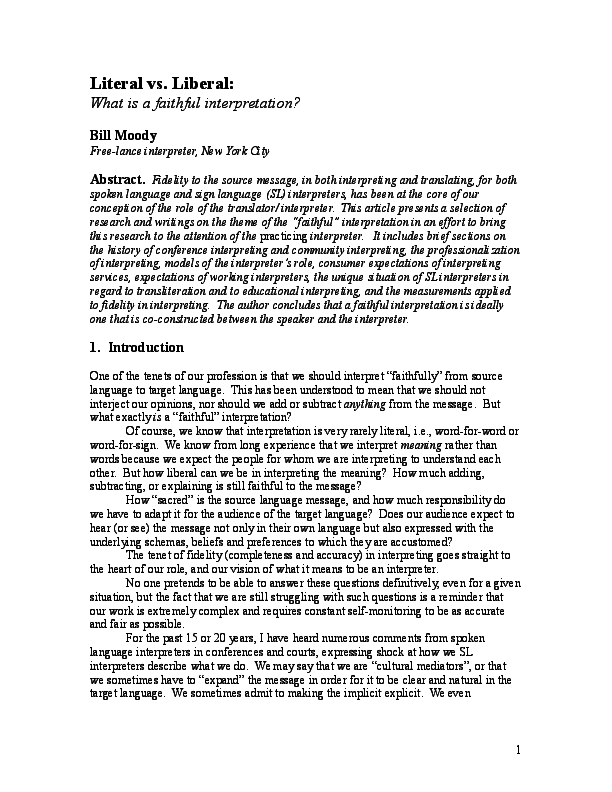 (DOC) Literal vs. Liberal: What is a faithful interpretation?