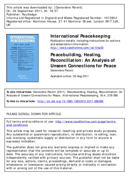 (PDF) Peacebuilding. healing, reconciliation: An analysis of unseen ...