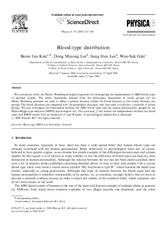 (PDF) Blood-type distribution