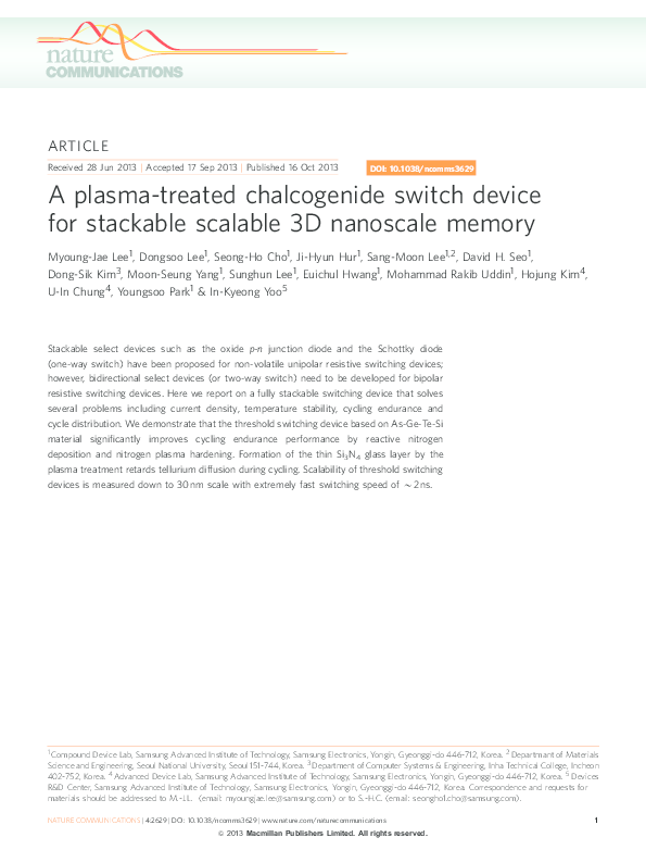 (PDF) A plasma-treated chalcogenide switch device for stackable ...