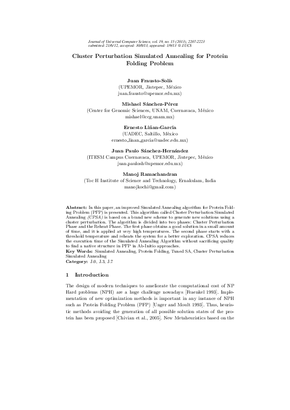 (PDF) Cluster Perturbation Simulated Annealing for Protein Folding Problem