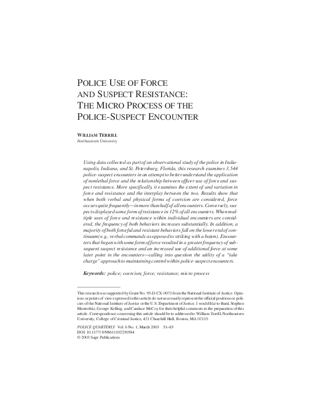 (PDF) Police Use of Force and Suspect Resistance: The Micro-Process of ...