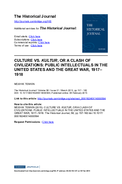 (PDF) CULTURE VS. KULTUR, OR A CLASH OF CIVILIZATIONS: PUBLIC ...