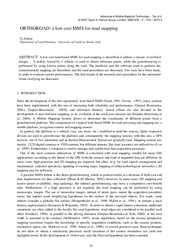 (PDF) ORTHOROAD: A low cost Mobile Mapping System for road mapping