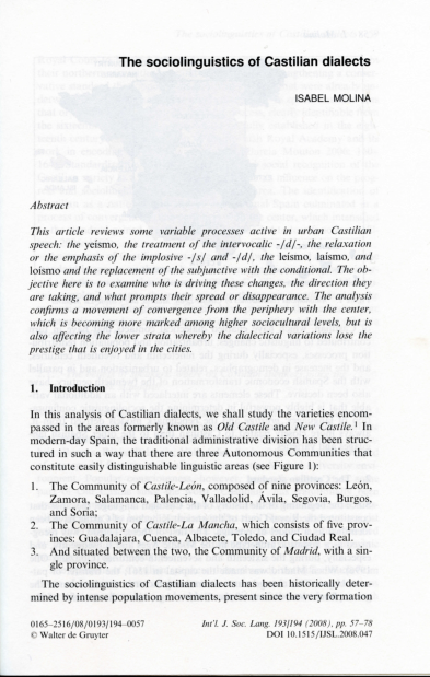 The sociolinguistics of Castilian dialects