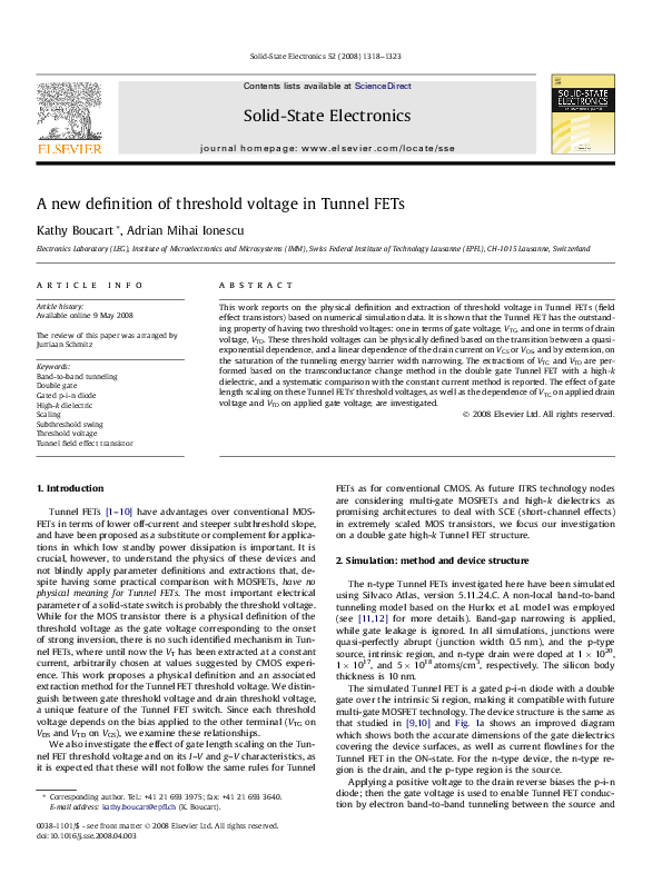 (PDF) A new definition of threshold voltage in Tunnel FETs