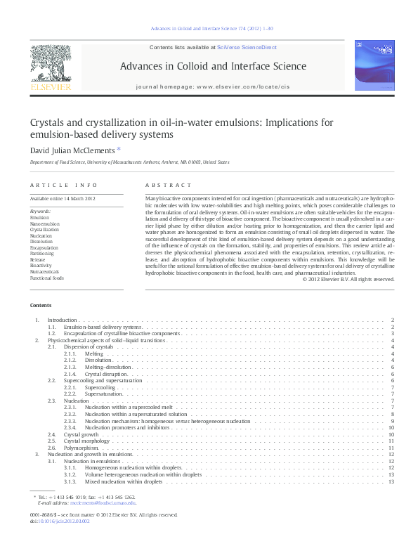 (PDF) Crystals and crystallization in oil-in-water emulsions ...