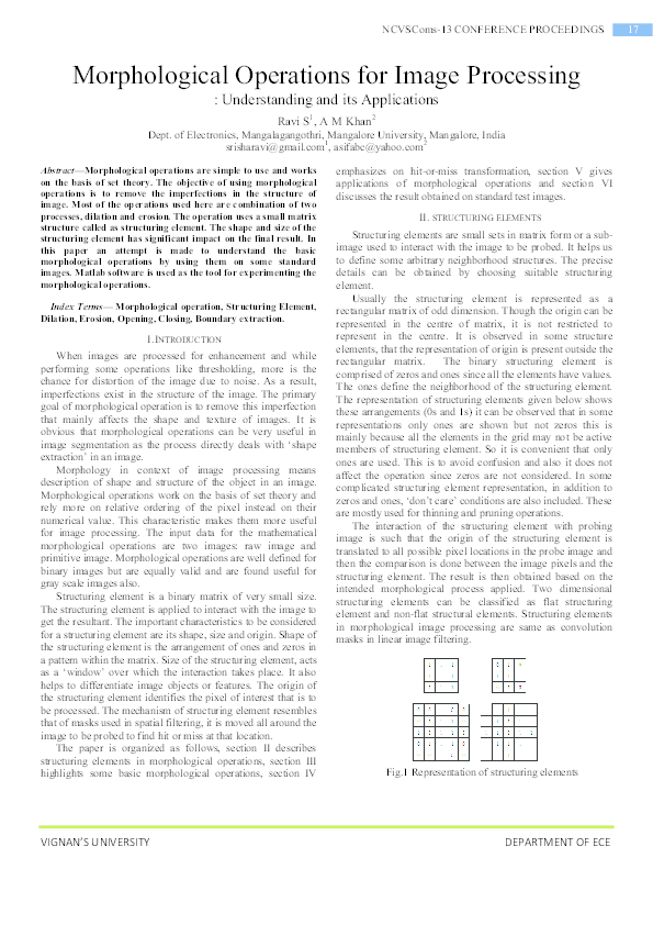 Pdf Morphological Operations For Image Processing Understanding And Its Applications 